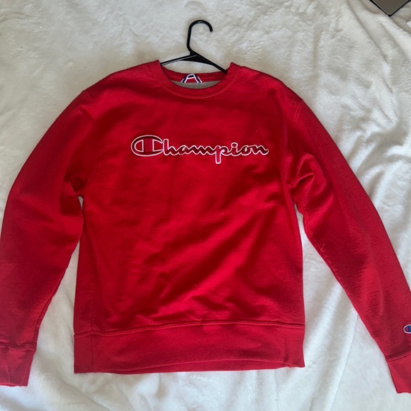 Champion | Sweaters | Red Champion Lettered Crew Neck | Poshmark